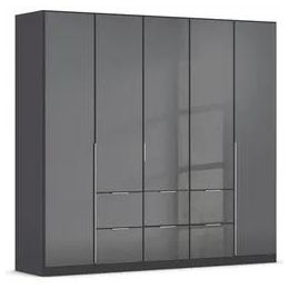 Dreht&uuml;renschrank OTTO HOME "Kleiderschrank Kleiderschr&auml;nke Schrank Garderobe AGORDO mit Glasfront", grau (graumetallic, glas basalt), B:226cm H:210cm T:54cm, Holzwerkstoff, Schr&auml;nke, Dreht&uuml;renschrank, mit Au&szlig;enschubk&auml;sten, in 7 Breiten und 2 H&ouml;hen MADE IN GERMANY