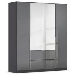 Dreht&uuml;renschrank OTTO HOME "Kleiderschrank Kleiderschr&auml;nke Schrank Garderobe AGORDO mit Glasfront", grau (graumetallic, glas basalt), B:181cm H:210cm T:54cm, Holzwerkstoff, Schr&auml;nke, Dreht&uuml;renschrank, mit Au&szlig;enschubk&auml;sten, in 7 Breiten und 2 H&ouml;hen MADE IN GERMANY