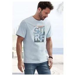 T-Shirt John Devin, Herren, Gr. M (48/50), blau (hellblau), Jersey, Obermaterial: 100% Baumwolle, bedruckt, regular fit normal, Rundhals, abgesteppte Kante, Shirts T-Shirt, Rundhalsshirt mit Surf -Aufdruck aus reiner Baumwolle