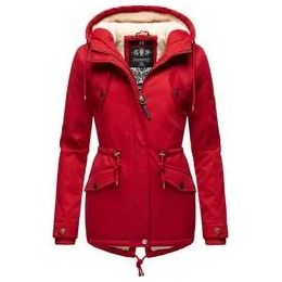 Winterjacke Marikoo "Manolya", Damen, Gr. S (36), rot, Oberstoff: 100% Baumwolle; Futter: 100% Polyester; Wattierung: 100% Polyester; &Auml;rmelfutter: 100% Polyester, figurbetont Po-bedeckend, hoch geschlossener Ausschnitt, &Auml;rmel ohne &Auml;rmelschlitz Rippstrickb&uuml;ndchen mit Druckknopf, Jacken Winterjacke, stylischer Kurzmantel mit weichem Teddyfell-Futter