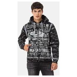 Cipo & Baxx Sweatjacke CIPO & BAXX "Jacken", Herren, Gr. M, schwarz, 70% Baumwolle, 30% Polyester, bedruckt, Basic, regular fit normal, Sweatjacken Sweatjacke, mit auff&auml;lligem Print, CL544
