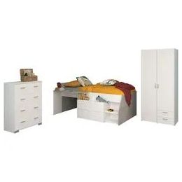 Jugendzimmer-Set Parisot "Parisot, Milky 12", grau (wei&szlig;), ohne Matratze, B/H: 90cm x 200cm, Schlafzimmerm&ouml;bel-Sets, tolles halbhohes Hochbett, Kleiderschrank mit Mittelwand und Stauraum