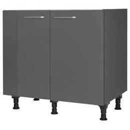 Sp&uuml;lenschrank Nobilia "Flash", vormontiert, mit h&ouml;henverstellbaren Sockelf&uuml;&szlig;en", grau (front: lacklaminat schiefergrau hochglanz, korpus: schiefergrau), B:90cm H:87cm T:58,3cm, Schr&auml;nke, Sp&uuml;lenschrank, Breite 90 cm