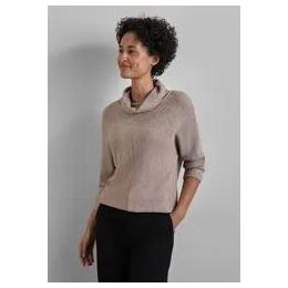 Rollkragenshirt Street One, Damen, Gr. 46, beige (mocha beige meliert), Stoff, 50% Viskose, 25% Polyester, 25% Polyamid, unifarben, normal normal, hoch geschlossener Ausschnitt, B&uuml;ndchen, Shirts, mit Schalkragen