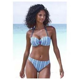 B&uuml;gel-Bandeau-Bikini Vivance, Damen, Gr. 34, Cup A, blau (blau bedruckt), Polyamid, bedruckt, Bikini-Sets, mit Zierperlen