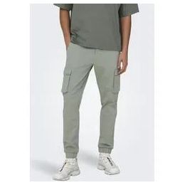 Only & Sons Cargohose ONLY & SONS "ONSCAM STAGE CARGO CUFF LIFE 6687 NOOS", Damen, Gr. 30, L&auml;nge 34, grau (wrought iron), Web, Obermaterial: 98% Baumwolle, 2% Elasthan, unifarben, slim fit normal, Hosen Cargohose