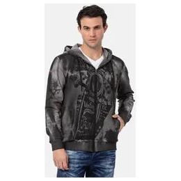 Cipo & Baxx Sweatjacke CIPO & BAXX "Jacken", Herren, Gr. S, grau (anthrazit), 80% Baumwolle, 15% Polyester, 5% Elasthan, bedruckt, Basic, regular fit normal, Rippb&uuml;ndchen, Sweatjacken Sweatjacke, mit Print, CL561