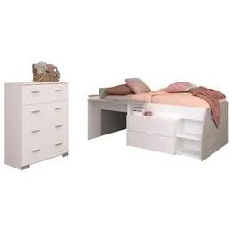 Jugendzimmer-Set Parisot "Parisot Milky 16", wei&szlig; (wei&szlig;, grau loft), ohne Matratze, B/H: 90cm x 200cm, Schlafzimmerm&ouml;bel-Sets, viel Stauraum, halbhohes Hochbett