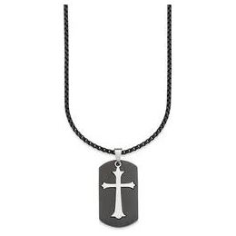 Kette mit Anh&auml;nger Bruno Banani "Schmuck Geschenk Halskette Kreuz Venezianerkette Silber Schwarz", schwarz (edelstahlfarben, schwarz), Halsketten, Herren, Edelstahl, L: 55 B: 3mm, Dog-Tag-Kette, B:3mm