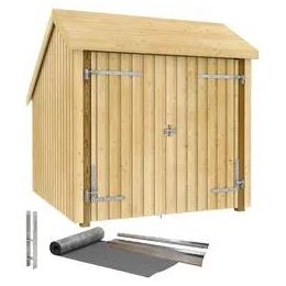 Gartenhaus Plus, beige (natur), Holzwerkstoff, Gartenh&auml;user, Gartenhaus, Fahrradunterstand mit Doppelt&uuml;r, Dachpappe/Aluleisten/H-Pfostenf&uuml;&szlig;e