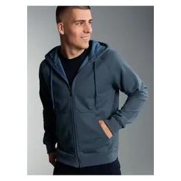 Sweatjacke TRIGEMA "TRIGEMA Sweatjacke mit Kapuze", Herren, Gr. XXL, blau (jeans, melange), 70% Baumwolle, 30% Polyester, Basic, lang, Rundhals, Sweatjacken Sweatjacke