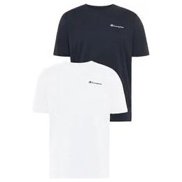 T-Shirt Champion, Herren, Gr. L (50), blau (marine, wei&szlig;), Obermaterial: 100% Baumwolle, Basic h&uuml;ftlang, Rundhals, Shirts T-Shirt