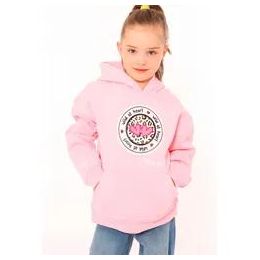 Hoodie Zwillingsherz "Kelly-Kids", M&auml;dchen, Gr. 122/128, pink, Sweatware, Obermaterial: 50% Baumwolle, 50% Polyester, regular fit h&uuml;ftbedeckend, V-Ausschnitt, Sweatshirts Hoodie, mit rundem Leo Motiv f&uuml;r M&auml;dchen