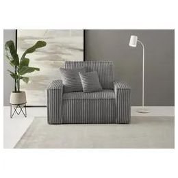 Loveseat OTTO HOME "FINNLEY, XXL-Sessel, Lesesessel, trendige Stoffe, inkl. Zierkissen", grau (anthrazit), B:120cm H:85cm T:86cm, Bezugstoff 100% PES ;Gramatur 400g/qm +/- 5%, Sessel, verf&uuml;gbar in den Stoffqualit&auml;ten Boucl&eacute;, Struktur fein und Mega Cord