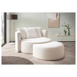 XXL-Sessel "ISALIE, Rundsessel mit Hocker, Lesesessel, Loveseat, Big-Sessel", beige (creme), B:153cm H:98cm T:208cm, LeGer Home by Lena Gercke, Sessel, XXL-Sessel, trendige Stoffe, 3 Zierkissen, gro&szlig;e Sitzfl&auml;che, Cord, Samt, Boucl&eacute;
