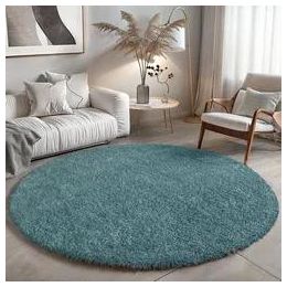 Hochflor-Teppich OTTO HOME "Banji", blau (hellblau), B:150cm H:37mm L:150cm &Oslash;:150cm, Polypropylen (PP), Teppiche, Uni Farben, weich und flauschig, auch als rechteckig erh&auml;ltlich