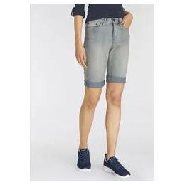 Jeansbermudas Arizona, Damen, Gr. 50, N-Gr, blau (blau bleache), Denim/Jeans, Obermaterial: 79% Baumwolle, 19% Polyester, 2% Elasthan, Basic, schmal kniefrei, Jeans, schmale Passform, krempelbarer Saum, Usedwaschung, hohe Leibh&ouml;he
