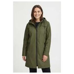 Regenjacke Freequent "FQRAIN-JACKET", Damen, Gr. XL, gr&uuml;n (olive night), Web, Obermaterial: 100% Polyurethan, unifarben, bequem ca. Mitte Oberschenkel, Rundhals, B&uuml;ndchen, Jacken Regenjacke, wasserabweisend mit Kapuze
