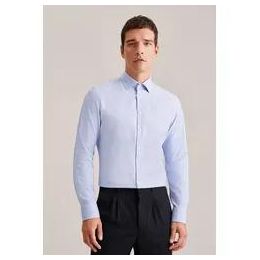 Businesshemd Seidensticker "Schwarze Rose", Herren, Gr. XXL (45), normale &Auml;rmell&auml;ngen, blau (mittelblau), 100% Baumwolle, Strukturmuster, unifarben, tailored fit, 2-Knopf-Manschette, Hemden, Shaped 1/1 Kentkragen Struktur