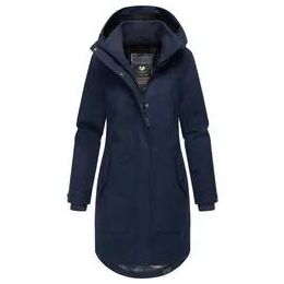 Wintermantel Ragwear "Jannisa Coat", Damen, Gr. XS (34), blau (navy), Obermaterial: 100% Polyester; Innenfutter: 100% Polyester; Wattierung: 100% Polyester, tailliert ca. Mitte Oberschenkel, hoch geschlossener Ausschnitt, &Auml;rmel ohne &Auml;rmelschlitz Rippstrickb&uuml;ndchen mit Druckknopf, M&auml;ntel Wintermantel, Klassischer Damen Kurzmantel mit Kapuze