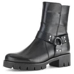 Bikerboots Gabor, Damen, Gr. 42, schwarz, Kalbsleder, unifarben, Schuhe Bikerboots, Blockabsatz, Stiefelette, Boots mit Nieten besetzt