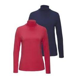 Stehkragenshirt Lascana "aus weichem Viskose-Stretch", Damen, Gr. 36/38, pink (pink, navy), Single Jersey, Obermaterial: 95% Viskose, 5% Elasthan, unifarben, Basic, k&ouml;rpernah normal, hoch geschlossener Ausschnitt, Shirts Stehkragenshirt