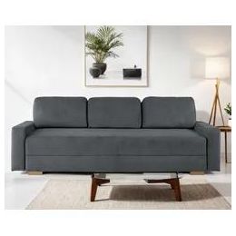 3-Sitzer Home Affaire "SHERIDIAN Schlafsofa mit Bettkasten, in Feincord & Velvet", grau (anthrazit), B:225cm H:80cm T:94cm, 100% Polyester, Sofas, mit Wellenunterfederung, moderne Bez&uuml;ge, B/H/T 225/94/80