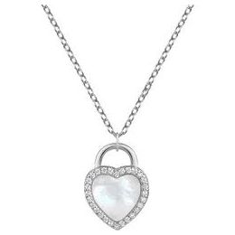 Kette mit Anh&auml;nger Firetti "Schmuck Geschenk Silber 925 Halsschmuck Ankerkette Anh&auml;nger Herz", wei&szlig; (silberfarben, kristallwei&szlig;, perlmuttfarben), Halsketten, Damen, Silber 925 (Sterlingsilber), L: 45 B: 1,3mm, Made in Germany - mit Zirkonia (synth.) - mit Perlmutt, B:1,3mm