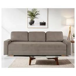 3-Sitzer Home Affaire "SHERIDIAN Schlafsofa mit Bettkasten, in Feincord & Velvet", grau (taupe), B:225cm H:80cm T:94cm, 100% Polyester, Sofas, mit Wellenunterfederung, moderne Bez&uuml;ge, B/H/T 225/94/80