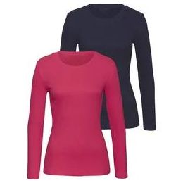 Langarmshirt Vivance "aus modischer Rippware", Damen, Gr. 40/42, pink (pink, navy), Rippware, Obermaterial: 95% Baumwolle, 5% Elasthan, unifarben, Basic, figurbetont normal, Rundhals, Shirts Langarmshirt, aus weichem Baumwoll-Stretch