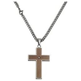 Kette mit Anh&auml;nger ZEEme "Edelstahl Kreuz", braun, Halsketten, Damen, 45cm, Edelstahl, L: 45 B: 29mm, gl&auml;nzend, B:29mm