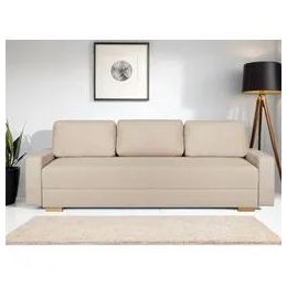 3-Sitzer Home Affaire "SHERIDIAN Schlafsofa mit Bettkasten, in Feincord & Velvet", beige (hellbeige), B:225cm H:80cm T:94cm, 100% Polyester, Sofas, mit Wellenunterfederung, moderne Bez&uuml;ge, B/H/T 225/94/80
