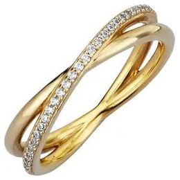 Fingerring Firetti "Schmuck Geschenk Silber 925 Damenring Ring Kreuz" Gr. 52, gold (gelbgoldfarben, kristallwei&szlig;), Fingerringe, Damen, 52, Silber 925 (Sterlingsilber), 1,7mm, Fingerring, mit Zirkonia (synth.)