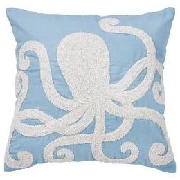 Dekokissen done. "CUSHION SEALIFE OCTOPUS", blau (blau, wei&szlig;, bestickt gemustert), B:45cm H:1cm L:45cm, Baumwolle, Dekokissen_Sitzkissen_Kissenh&uuml;llen