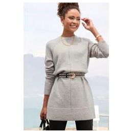 Longpullover Lascana, Damen, Gr. 32/34, grau (grau meliert), Strick, Obermaterial: 53% Polyester, 37% Polyacryl, 10% Polyamid, meliert, figurumspielend h&uuml;ftbedeckend, Rundhals, Pullover Longpullover, in l&auml;ssiger Form aus supersofter Qualit&auml;t, Kuschelpulli, Pulloverkleid