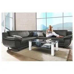 Ecksofa Trendmanufaktur "Rondo wahlweise mit Schlaffunktion, 267x247 cm (BxT), breite Armlehnen", grau (anthrazit, gr), B:267cm H:85cm T:247cm, Kunstleder SOFTLUX;Microfaser PRIMABELLE (100% Polyester);NaturLEDER (echtes Rindsleder);Struktur (54% Polyacryl, 46% Polyester), Sofas, Ecksofa, L-Form, wahlweise mit Federkern bestellbar, F&uuml;&szlig;e schwarz