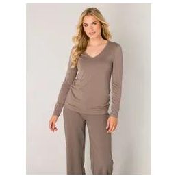 Langarmshirt Base Level, Damen, Gr. 38, grau (schwarz taupe), Web, Obermaterial: 96% Viskose, 4% Elasthan, unifarben, regular fit normal, V-Ausschnitt, Shirts Langarmshirt, mit V-Ausschnitt