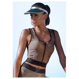 Funktionstop Lascana ACTIVE, Damen, Gr. M (40/42), braun (braun, kupfer), Obermaterial: 85% Polyester, 15% Elasthan, bedruckt, gemustert, gl&auml;nzend, eng kurz, Rundhals, Tops, Gl&auml;nzender 3D Schriftzug auf dem Bund