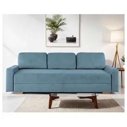 3-Sitzer Home Affaire "SHERIDIAN Schlafsofa mit Bettkasten, in Feincord & Velvet", blau, B:225cm H:80cm T:94cm, 100% Polyester, Sofas, mit Wellenunterfederung, moderne Bez&uuml;ge, B/H/T 225/94/80
