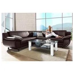 Ecksofa Trendmanufaktur "Rondo wahlweise mit Schlaffunktion, 267x247 cm (BxT), breite Armlehnen", braun, B:267cm H:85cm T:247cm, Kunstleder SOFTLUX;Microfaser PRIMABELLE (100% Polyester);NaturLEDER (echtes Rindsleder);Struktur (54% Polyacryl, 46% Polyester), Sofas, Ecksofa, L-Form, wahlweise mit Federkern bestellbar, F&uuml;&szlig;e schwarz