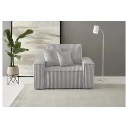 Loveseat OTTO HOME "FINNLEY, XXL-Sessel, Lesesessel, trendige Stoffe, inkl. Zierkissen", grau, B:120cm H:85cm T:86cm, Bezugstoff 100% PES ;Gramatur 400g/qm +/- 5%, Sessel, verf&uuml;gbar in den Stoffqualit&auml;ten Boucl&eacute;, Struktur fein und Mega Cord