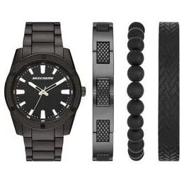 Quarzuhr Skechers "KNURLING BRACELET SET", grau (anthrazit), Armbanduhren, Herren, Quarzuhr, Armbanduhr, Herrenuhr, analog, Leuchtindizes, Geschenkidee