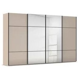 Schwebet&uuml;renschrank Rauch "Kleiderschrank Schrank Garderobe Schlafzimmerschrank SCALE-TRIO", beige (fango, glas fango, griffleisten schwarz), B:360cm H:223cm T:68cm, Holzwerkstoff, Schr&auml;nke, Schwebet&uuml;renschrank, edle dreigeteilte Front mit 2 Zierleisten Spiegel/Glas MADE IN GERMANY