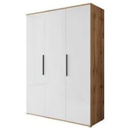 Kleiderschrank OTTO HOME "LAGOS W&auml;scheschrank, Garderobe, schwarze Griffe, Made in Europe", wei&szlig; (wotaneichefarben, wei&szlig; hg), B:134,4cm H:187,3cm T:51cm, FSC-zertifizierter Holzwerkstoff, Schr&auml;nke, Kleiderschrank, Moderner Dreht&uuml;renschrank, FSC-zertifiziert, Schlafzimmerschrank