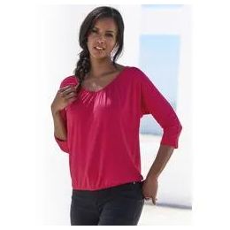 3/4-Arm-Shirt Lascana "mit zarter Raffung am Ausschnitt", Damen, Gr. 48/50, pink, Jersey, Obermaterial: 95% Viskose (LENZINGTM ECOVEROTM), 5% Elasthan, unifarben, Basic, figurumspielend normal, V-Ausschnitt, angeschnitten Umschlagsaum, Shirts 3/4-Arm-Shirt, aus weichem Viskose-Stretch, Topseller