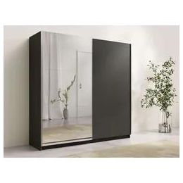 Kleiderschrank Home Affaire "Kleiderschrank Fresno mit 5 Einlegeb&ouml;den, Spiegel und Kleiderstange", grau (graphit), B:200,6cm H:207cm T:61,5cm, Melamin, Schr&auml;nke, Kleiderschrank, Garderobe mit 2 Schwebet&uuml;ren, B/H/T 200/207/62 cm