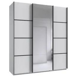 Schwebet&uuml;renschrank wimex "Jork Kleiderschrank mit Spiegel, schwarze Metallgriffe", wei&szlig; (wei&szlig;, abgesetzt graphit), B:180cm H:208cm T:65cm, Holzwerkstoff, Schr&auml;nke, Schwebet&uuml;renschrank, Schrank in verschiedenen Gr&ouml;&szlig;en und Innenausstattungsvarianten