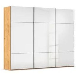 Schwebet&uuml;renschrank Rauch "Kleiderschrank Schrank Garderobe Schlafzimmerschrank SCALE-TRIO", wei&szlig; (asteiche, glas kristallwei&szlig;, griffleisten chrom), B:271cm H:223cm T:68cm, Holzwerkstoff, Schr&auml;nke, Schwebet&uuml;renschrank, edle dreigeteilte Front mit 2 Zierleisten Glasfront MADE IN GERMANY