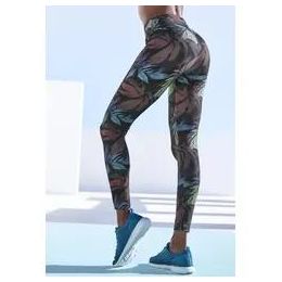 Leggings Lascana ACTIVE, Damen, Gr. S (36/38), N-Gr, blau (dunkelblau), Jersey, Obermaterial: 95% Baumwolle, 5% Elasthan, bedruckt, mehrfarbig, figurbetont kn&ouml;chellang, Hosen Leggings, mit floralem Druck