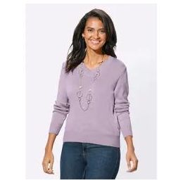 V-Ausschnitt-Pullover Casual Looks "Pullover", Damen, Gr. 42, lila (flieder), 50% Baumwolle, 50% Polyacryl, meliert, unifarben, figurumspielend, Pullover
